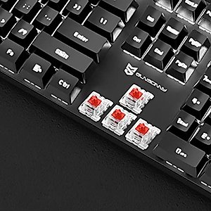 Merdia Mechanical Keyboard Gaming Keyboard with Red Switch Wired White Backlit Keyboard Full Size 104 Keys US Layout (Black)