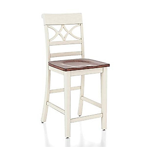 Furniture of America Cherrine Country Style Pub Dining Chair, Oak/Vintage White, Set of 2