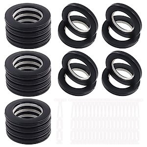 Rustark 20 Sets 1-5/8" (42mm) Inner Diameter Curtain Grommet with Connectors Black Round Plastic Curtain Rings Curtain Spacers Low Noise Curtain Rings DIY Roman Curtain Rings for Window Curtains