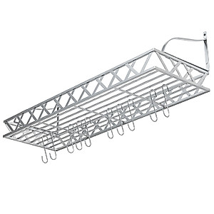 MyGift Wall Mounted Black Metal Kitchen Pots and Pans Storage Rack with Display Shelf Includes 12 Removable S Hooks