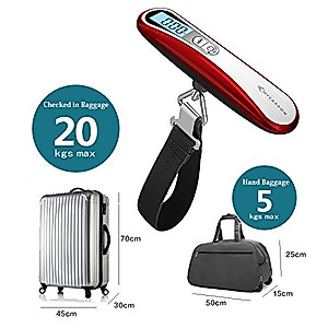 MYCARBON Luggage Scale Digital Hanging Baggage Scale, Portable Travel Weight Scale, Suitcase Weighing Scale with Backlit LCD Display, 110 Lb Capacity, Battery Included Red