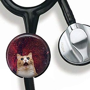 Cute cat in Space Stethoscope Tag Personalized,Nurse Doctor Stethoscope ID Tag Customized, Medical Stethoscope Name Tag with Writable Surface-Black
