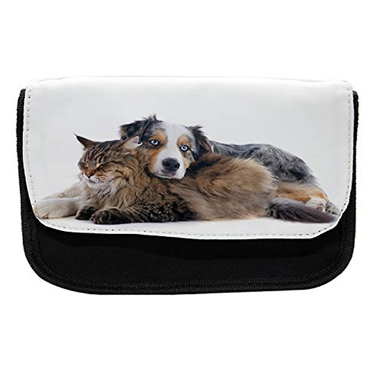 Lunarable Australian Shepherd Pencil Case, Animals Resting, Fabric Pen Pencil Bag with Double Zipper, 8.5" x 5.5", Multicolor