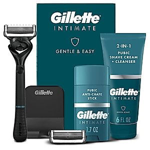 Gillette Intimate Manscape Kit, Razor for Men, Men’s Pubic Razor, Gentle & Easy to Use, 1 Razor Handle, 2 Refills, 2in1 Pubic Shave Cream & Cleanser, & Anti-chafe Stick, Reduces Rubbing & Irritation