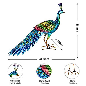 chisheen Peacock Statue Garden Decor Metal Peacock Yard Art Lawn Decoration Outdoor Sculpture