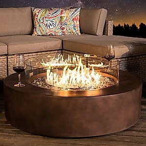 COSIEST Outdoor Propane Fire Pit Coffee Table w Dark Bronze 40.5-inch Round Base Patio Heater, 50,000 BTU Stainless Steel Burner, Wind Guard, Transparent Gray Fire Glass, Waterproof Cover