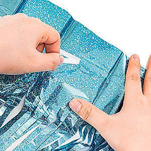 Blue Tinsel Curtain Party Backdrop - GREATRIL Foil Curtain Party Decor Photo Streamers Backdrop for Birthday/Baby Shower/Mermaid/Under The Sea/Ocean/Frozen Party Decorations - 1m x 2.5m - Pack of 2