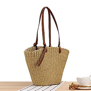 Handwoven Rattan vintage purse Bag Hollow Out Straw Beach Bag Handbag Beach Sea tote Basket Straw vacation Bag (brown)