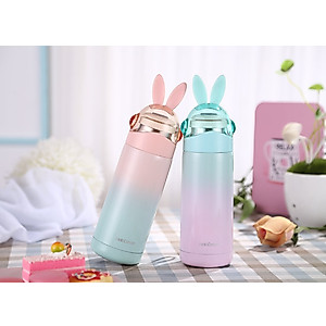 Cute Rabbit Kids Insulation Bottle-Stainless Steel Thermoses,Leak-proof Travel Coffee Mug,Durable Tumbler for Baby Hot Water 12 Ounce