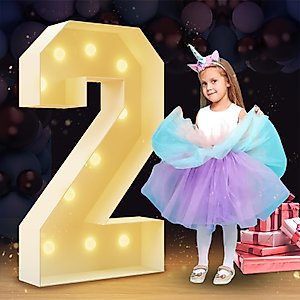 GENNIZZ 4FT Marquee Numbers with Hot Glue Gun, Marquee Light Up Numbers for 1st 21st Birthday Decorations, Marquee Light up Letters Anniversary Party Decor, Mosaic Numbers for Balloons Number 2