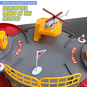 Garage Toy Set Car Vehicle Building Parking Lot Race Tracks for Boys with 1 Helicopter and 2 Random Cars Durable Garage Playset for Boys, Kids, Toddler Great Race Track Perfect Car Track (4 level red)