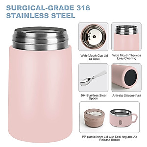 Moffeio Insulated Food Jar, 27oz Soup Thermos Stainless Steel Vacuum Insulated Food Containers for Hot Food with Spoon (Black)