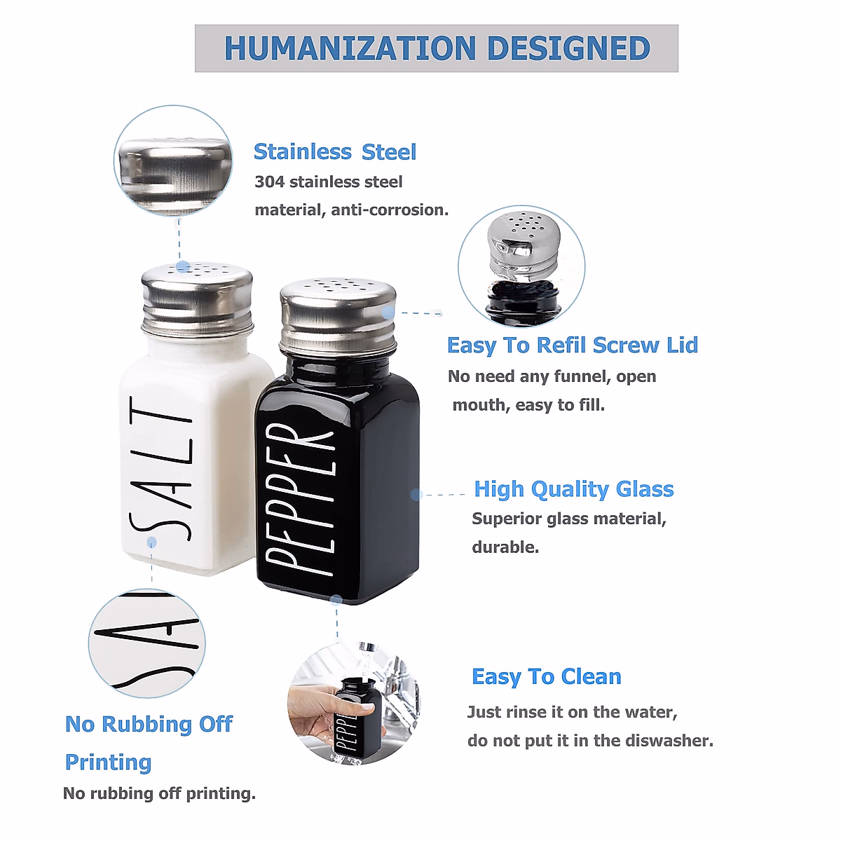 Salt And Pepper Shakers Set,Farmhouse Salt Shaker,Kitchen Decor For Home Restaurants Wedding, Cute Salt Shaker,Modern Farmhouse Decor,Glass Salt And Pepper Shakers Set Letters No Rubbing Off(BLACK)