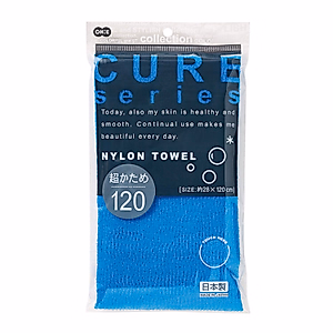 Cure Series Japanese Exfoliating Bath Towel from OHE - Super Hard Weave - Blue, 120cm