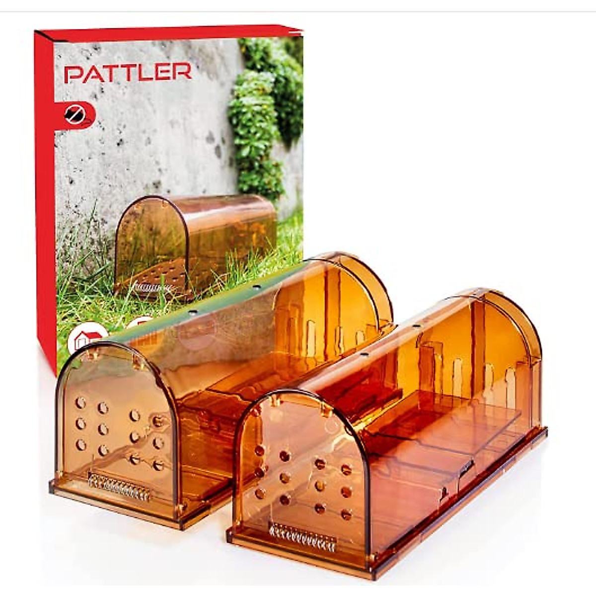 PATTLER® - 2 PCS Humane Mouse Trap for Indoor and Outdoor Home - Mechanical Reusable Rat Trap That Still Alive for Catch and Release, Garden, Garage, Attic, Inn, Hotel Use