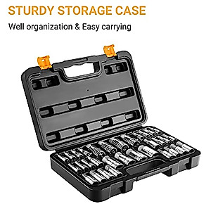 DEKOPRO 32 Pieces Hex Bit Socket Set, 1/4'', 3/8', 1/2'' Drive Socket Set, SAE and Metric, S2 & Cr-V Steel