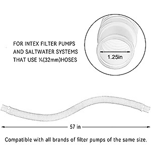 Replacement Hose for Above Ground Pools 1.25" Diameter for Models 1,000 GPH, 530 GPH, and 330 GPH,57" Long Filter Pump Hose. (2)