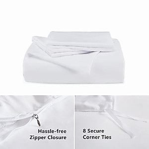 SLEEP ZONE Queen Size Duvet Cover Cooling NANOTEX Tech with Zipper Closure & 8 Corner Ties - Super Soft & Breathable All Season Comforter Cover Set 3 Pieces (White, Queen)