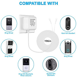 solsinsy 24V500mA Doorbell Power Adapter, 24V Transformer for Ring Doorbell,Video Doorbell,Nest, Ecobee, Sensi and Honeywell Thermostats, 24 Volt 500mA C-Wired AC Plug in Cord 16.5FT