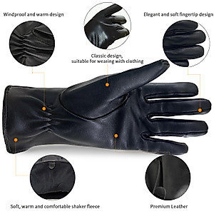 ZLUXURQ Luxury Italian Soft Leather Gloves for Women in Black - Genuine SheepSkin Leather Women’s Cold Weather Gloves Fleece Lined