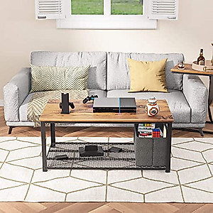 CubiCubi 40.8" x 22.8" Coffee Table with Moveable Storage Box for Living Room, Wood Look Accent Furniture with Metal Frame, Easy Assembly, Deep Brown