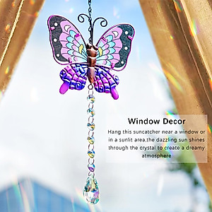 Set 2 Metal Butterfly Suncatchers for Windows - 14" Outdoor Fence Wall Art Decor, Rainbow Prisms Sun Catchers with Crystals Hanging for Home Garden Ornament