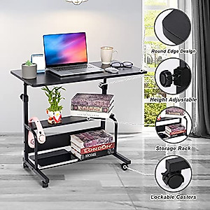 Portable Desk Small Desks for Small Spaces Laptop Table Black Rolling Adjustable Desk on Wheels Mobile Couch Desk for Bedroom Home Office Computer Standing Desk Student Desk with Storage 32x16 Inch