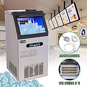 JMPTUFMT ZOKOP ZK-150 120V 495W 150lbs/68kg/24h Ice Maker Stainless Steel Transparent Frosted Lid/Display/5 * 9 Aluminum Ice Tray Commercial Silver