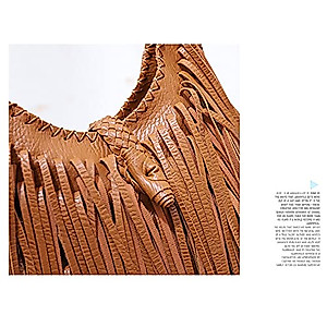 DBMGB Leather Hobo Bag, Fringe Crossbody Bags, Tassel Purse, Vintage Shoulder Handbags, for Women Girls,Black