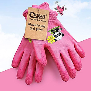 QEAR 1 Pair Kids 3-6 Years Girl Pink Garden Work Gloves,Knitted Liner,and Latex Rubber Palm Coated for Water/Dirty Resistance (3-6 Years Pink XXXS)