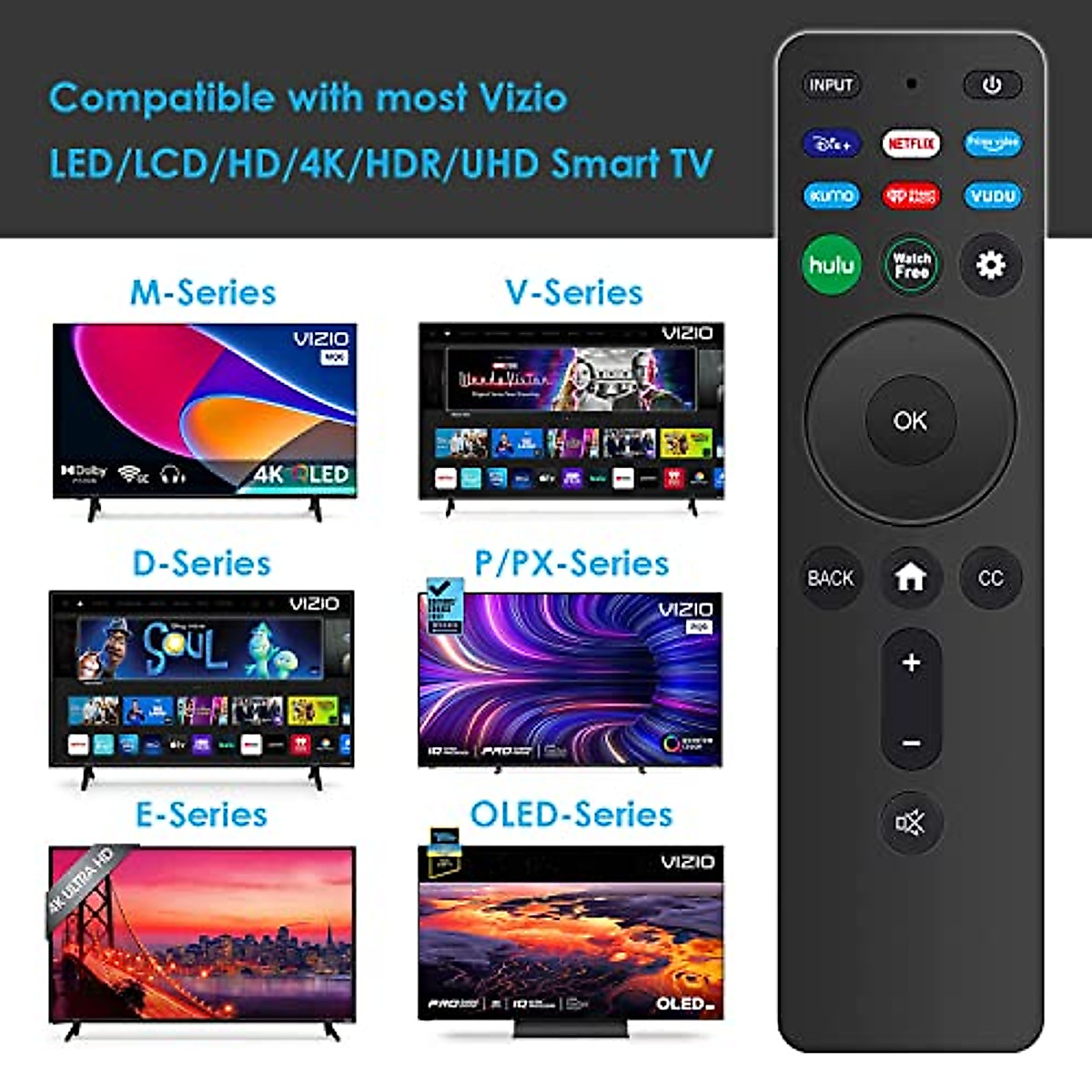 Universal Replacement Remote XRT260 for All Vizio Smart TVs with Shortcut Buttons Disney, Netflix, Prime Video, Hulu, XUMO, VEDU, iHeart Radio and More.