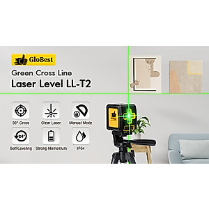 Globest Self-Leveling Laser Level, 100Ft/30M Green Cross Line Laser Level, Lazer Level 2 line laser for Construction and picture hanging, IP54 Waterproof, 360° Magnetic Base and Battery Included