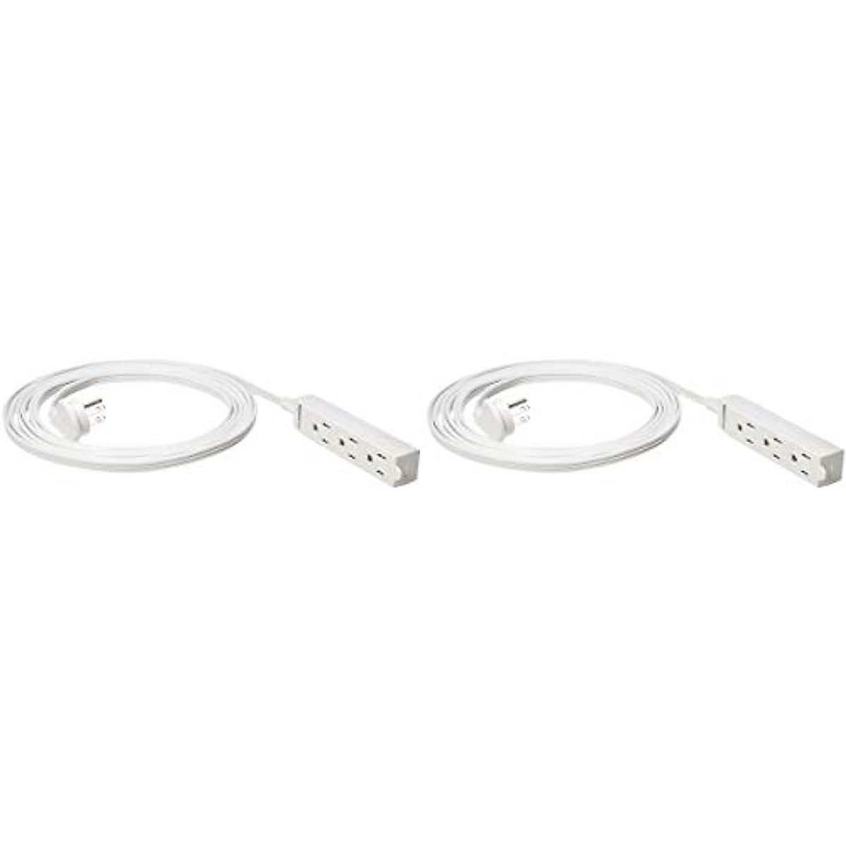 Amazon Basics 12-Foot 3-Prong Indoor Extension Cord Power Strip - Flat Plug, Grounded - 13 Amps, 1625 Watts, 125 VAC - 2-Pack, White