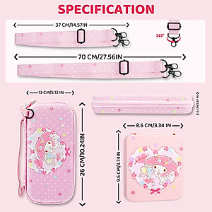 GLDRAM Pink Carrying Case Bundle for Nintendo Switch & OLED Modle, Cute Anime Switch Travel Case with Bunny, Portable Carrying Accessories Kit with Shoulder Strap, Game Card Case, Thumb Grip Caps