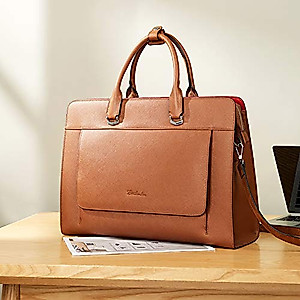 BOSTANTEN Laptop Bag for Women 15.6 inch Leather Briefcase for Women Slim Messenger Bag Shoulder Tote Handbags Brown