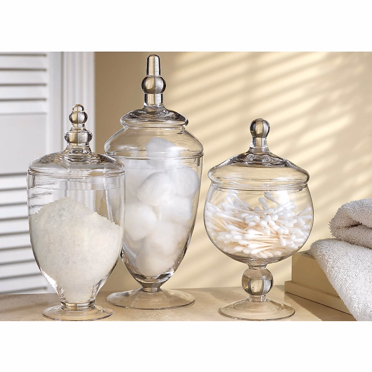 Apothecary Jars with Lids Set of 3 - Home Essentials & Beyond Candy Jars for Candy Buffet, Glass décor, Laundry Room, Potpourri, and Bathroom