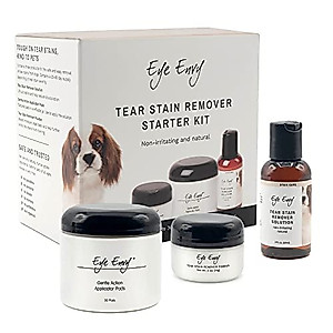 Eye Envy Dog Tear Stain Remover Starter Kit | Tear Stain Essentials in one kit at a 2-Step System | Lasts 30-45 Days | Solution 2 fl.oz, Applicator Pads 30 Count and Powder 0.5oz