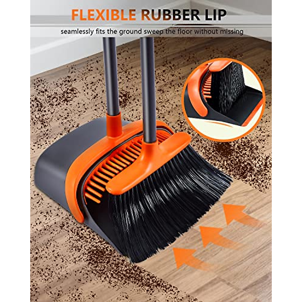 Broom and Dustpan Set, Broom and Dustpan Set for Home, Dustpan with 52" Long Handle Broom Combo Set, Standing Dustpan and Broom Set for Home Kitchen Room Office Lobby Floor Cleaning