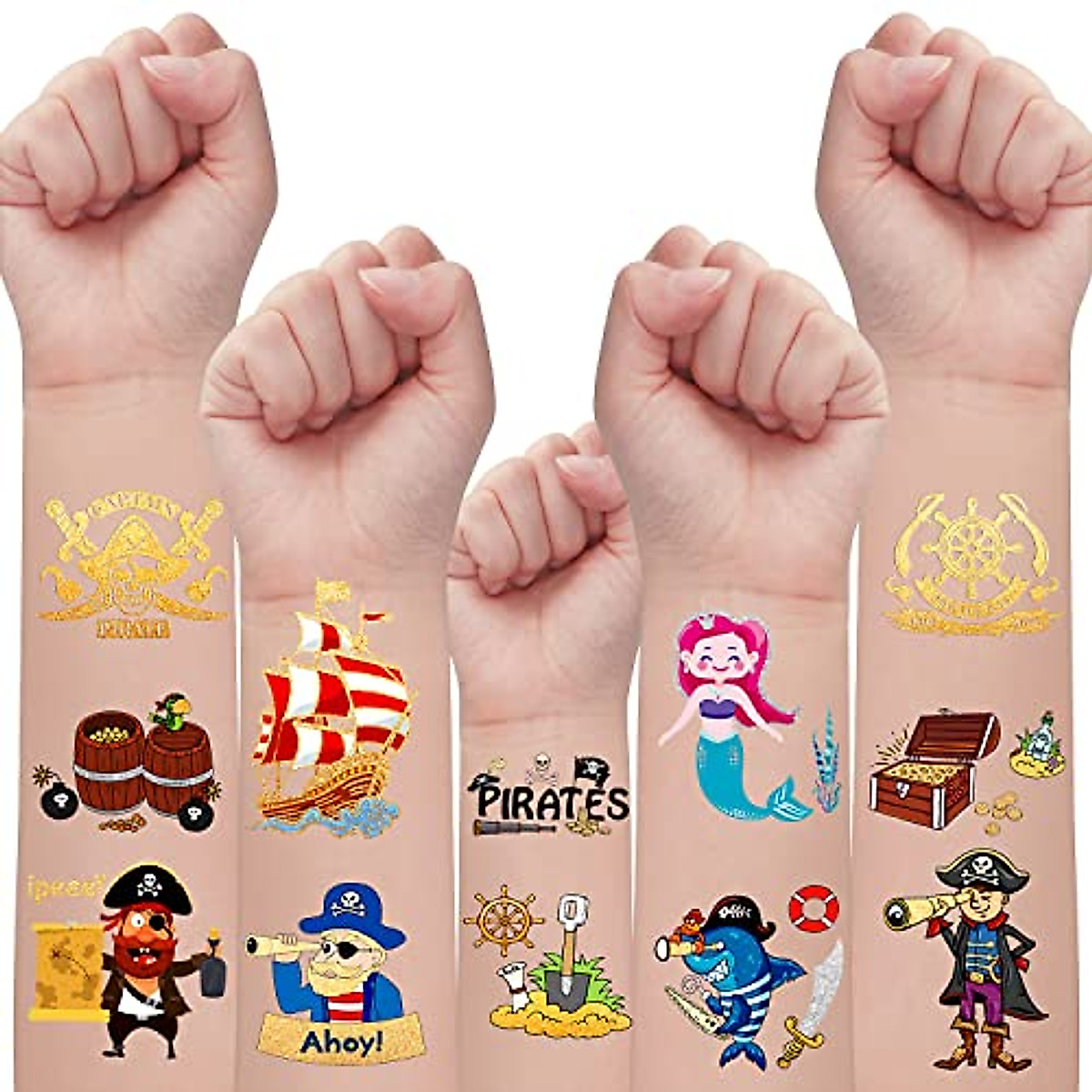 Partywind 30 Styles Pirate Temporary Tattoos for Kids, Pirate Party Favors Birthday Decorations Supplies for Boys and Girls, Pirate Fake Tattoos Stickers Games Accessories (2 sheets)