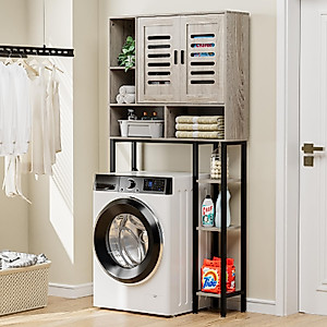 APPOLYN Over The Toilet Storage Cabinet with Shelves and Double Doors, Bathroom Shelf Over Toilet with Storage Compartment, Adjustable Side Storage Shelf, Freestanding Bathroom Storage Rack, Oak