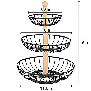 NEW POPU Fruit Basket Stand, 3 Tiered Round Fruit Bowl Vegetables Storage for Kitchen Countertop, Detachable Fruit Holder Baskets for Produce Snacks