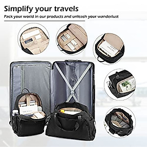 COOLIFE Luggage Expandable Suitcase PC+ABS 3 Piece Set with TSA Lock Spinner Carry on 20in24in28in(Black, 3 piece set)