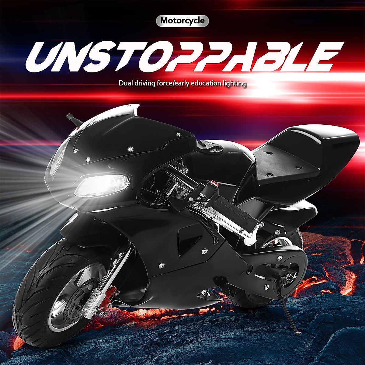 Mini Gas Motorbike-2-Stroke 49cc Gas Tank Mini MotorcycleHigh Brightness Dual Headlights Rubber Handlebar 1.25L Gas Tank Mini Motorcycle Strong Power 170 lbs Mini Bike Motorcycle (black)[Fast Arrival]