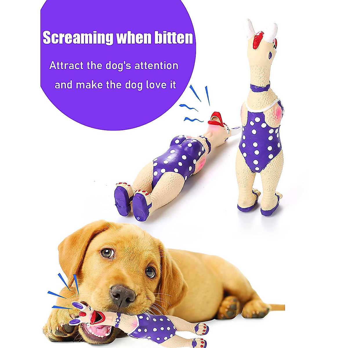 DAJOOEE Screaming Rubber Chicken Dog Squeaky Toy, 9 Inch Tall, Latex Chew Molar Dog Toy,1pcs