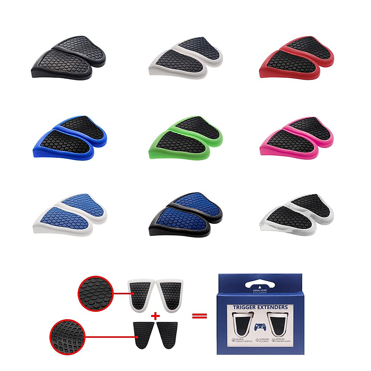 1 Pair Gamepad L2 R2 Trigger Extender Pad for Playstation 5 Controller Anti-Slip Replacement Accessories Parts for PS5 (Color 8- Black + Blue)