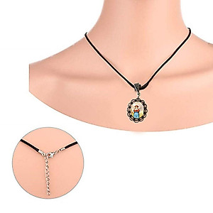 Holy Infant of Atocha Santo Niño de Atocha Silver Plated Oval Bezel Pendant Base Tray Cameo Cabochon Setting Enhanced Bale Black Corded Adjustable Mariners Necklace Cabochon Color Image Blessed Card