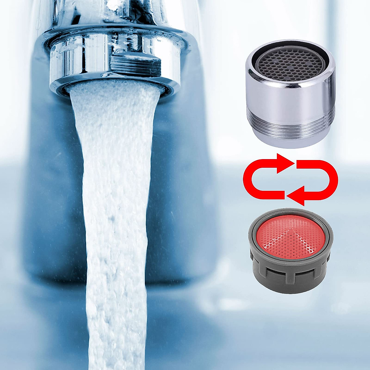20 Pack Faucet Aerator, Faucet Flow Restrictor with Washers Replacement Parts Insert Sink Aerator for Bathroom or Kitchen, (Red, 2.2 GPM)
