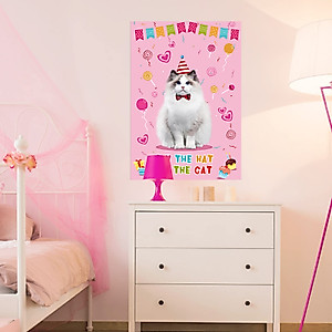 Pin The Hat On The Cat Party Game Cat Birthday Party Games for Kids, Cat Birthday Party Supplies Decorations for Girls Boys, Large Cat Poster with 54 Hat Stickers