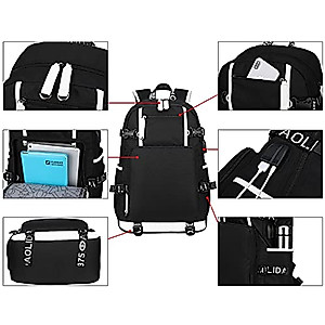 Roffatide Anime One Piece Laptop Backpack with USB Charging Port & Headphone Port Roronoa Zoro Rucksack with Printed Backpack for Men Women Graphic Travel Backpack