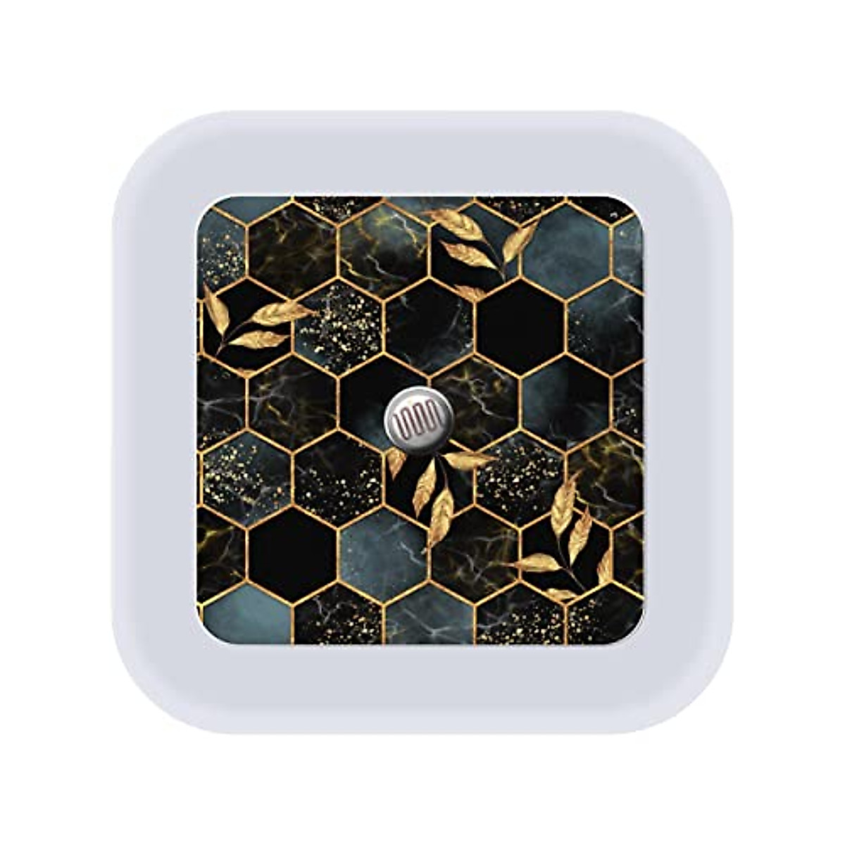 Yashilaiya Marble Hexagon Texture Golden Night Light with Light Sensor White Light Plug-in Led Night Lamp Decorative for Bedroom Bathroom Kitchen Hallway Stairs